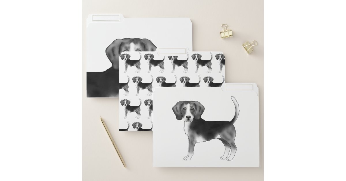 Cute Beagle Dog Illustration In Black And White File Folder | Zazzle