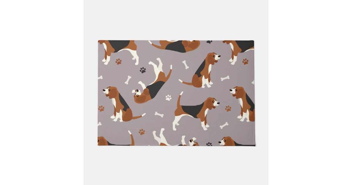 Cute Beagles Paws and Bones Gray Doormat | Zazzle