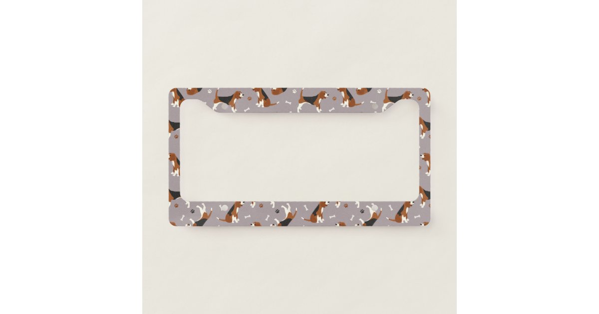 Cute Beagles Paws and Bones Gray License Plate Frame | Zazzle