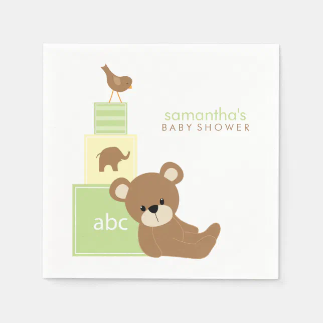 Cute Bear and Alphabet Toy Blocks Paper Napkins | Zazzle
