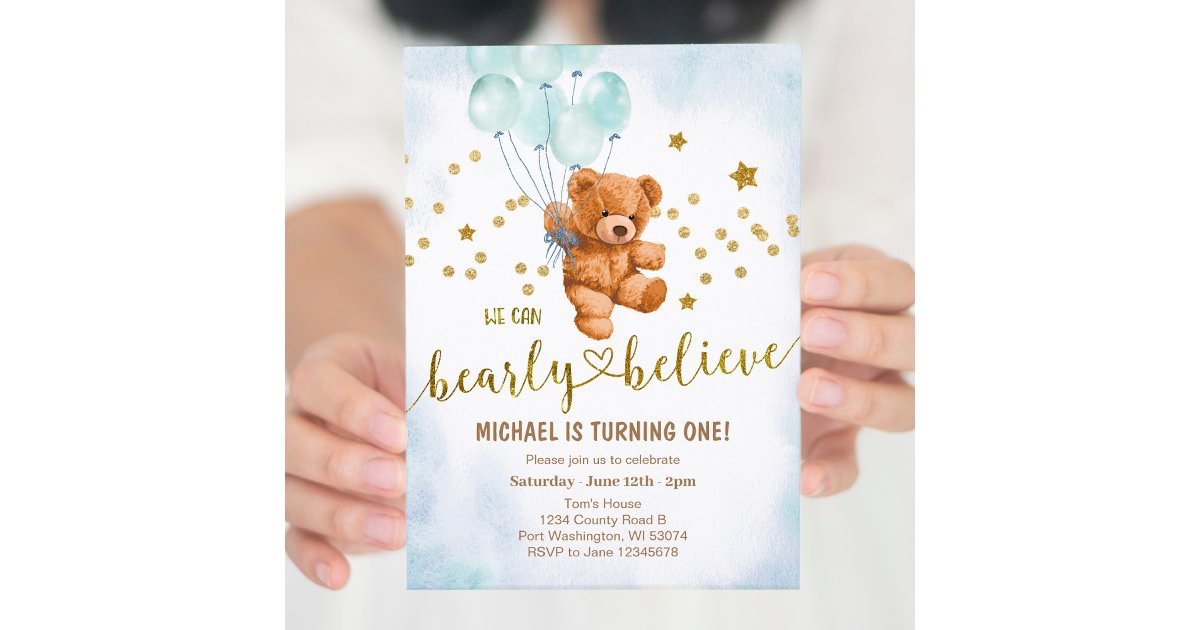 Cute Bear Baby Boy's Birthday Party Invitation | Zazzle