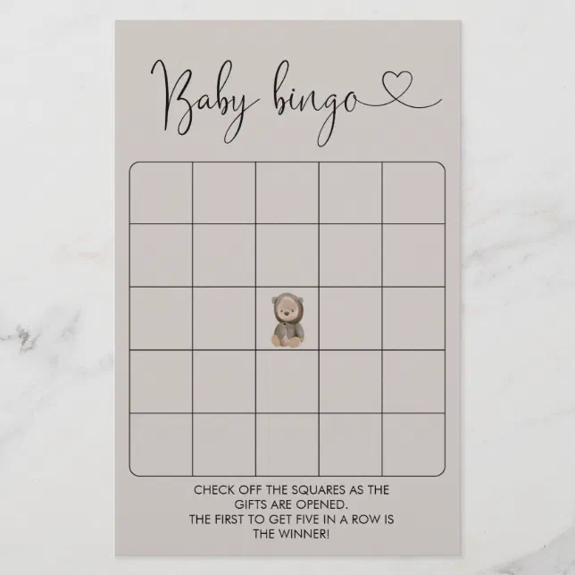 Cute Bear Baby Shower Bingo Game | Zazzle