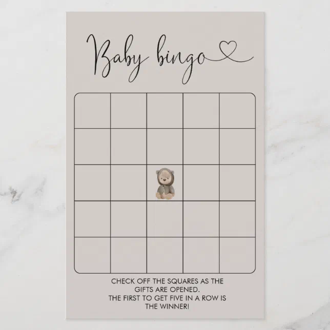 Cute Bear Baby Shower Bingo Game | Zazzle