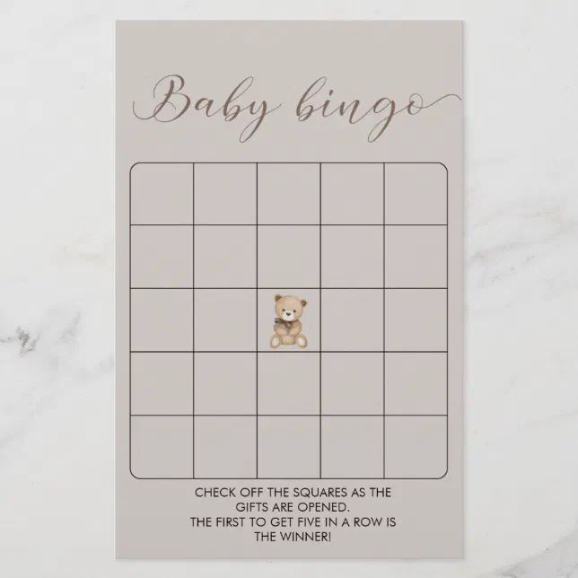 Cute Bear Baby Shower Bingo Game | Zazzle