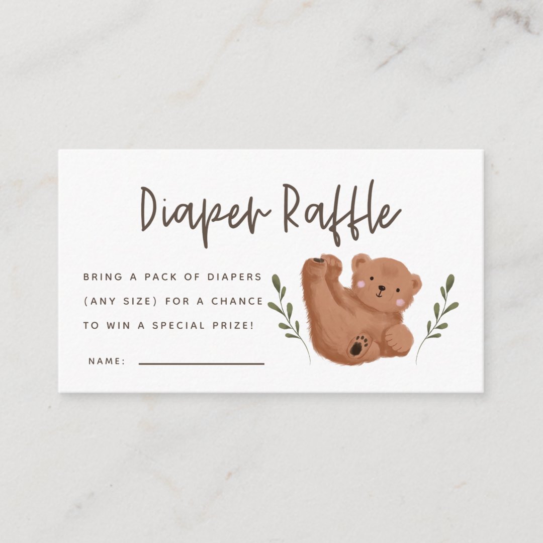 Cute Bear Baby Shower Diaper Raffle Ticket Enclosure Card | Zazzle