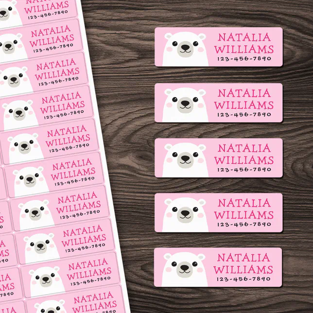 Cute bear cub custom name phone number property labels | Zazzle
