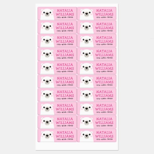 Cute bear cub custom name phone number property labels | Zazzle