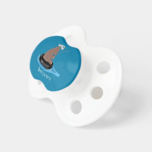 Cute bear cub fishing cartoon illustration pacifier | Zazzle
