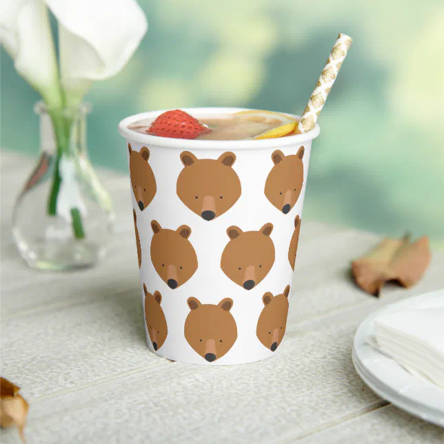 Cute Bear Face Pattern Animal Paper Cups | Zazzle