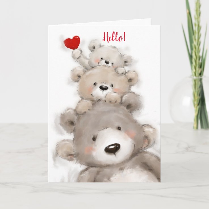 Cute bear family saying " Hello! ". Card | Zazzle