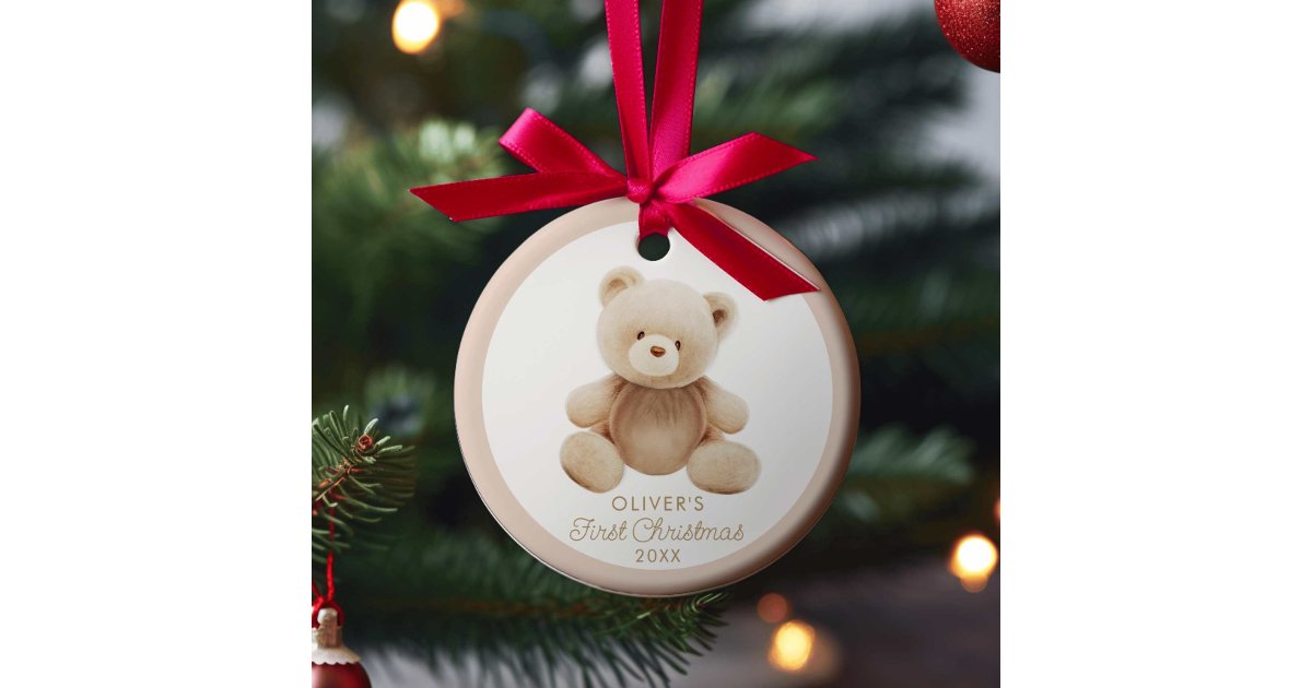 Cute Bear First Christmas Photo Ornament | Zazzle