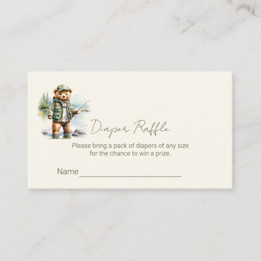 Cute Bear Fishing Diaper Raffle Ticket Enclosure Card | Zazzle