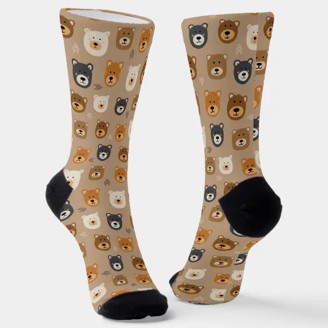 Cute bear head illustrated socks | Zazzle