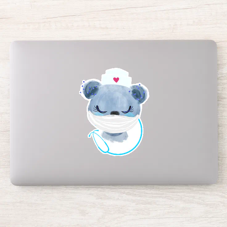 Cute Bear Nurse Wearing a Medical Mask Sticker | Zazzle