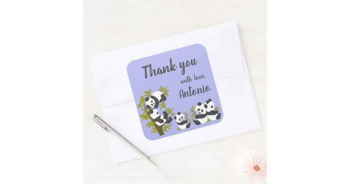 Cute Bear Pandas Party Boy Birthday Gift Thank you Square Sticker | Zazzle