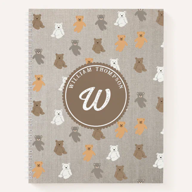 Cute Bear Pattern Initial Monogram Notebook | Zazzle