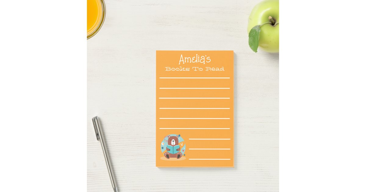 Cute Bear Personalized Reading list Post-it Notes | Zazzle