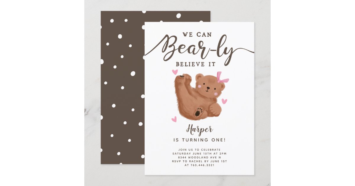 Cute Bear Theme Girl's Birthday Party Invitation | Zazzle