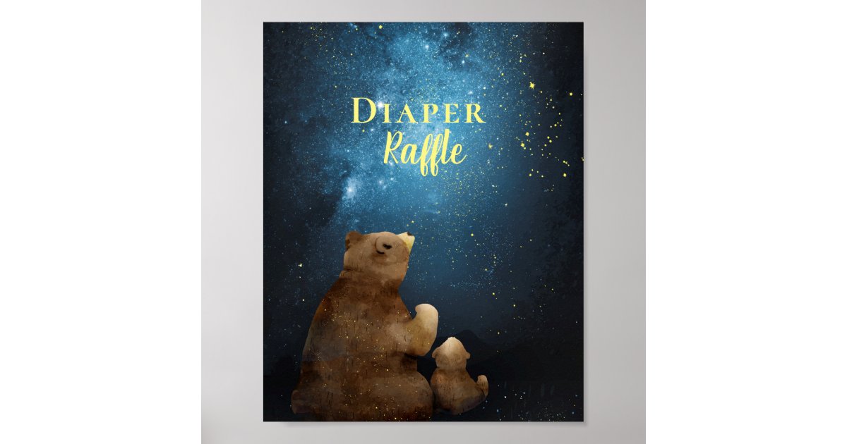 Cute Bear Twinkle Little Star Diaper Raffle Poster | Zazzle