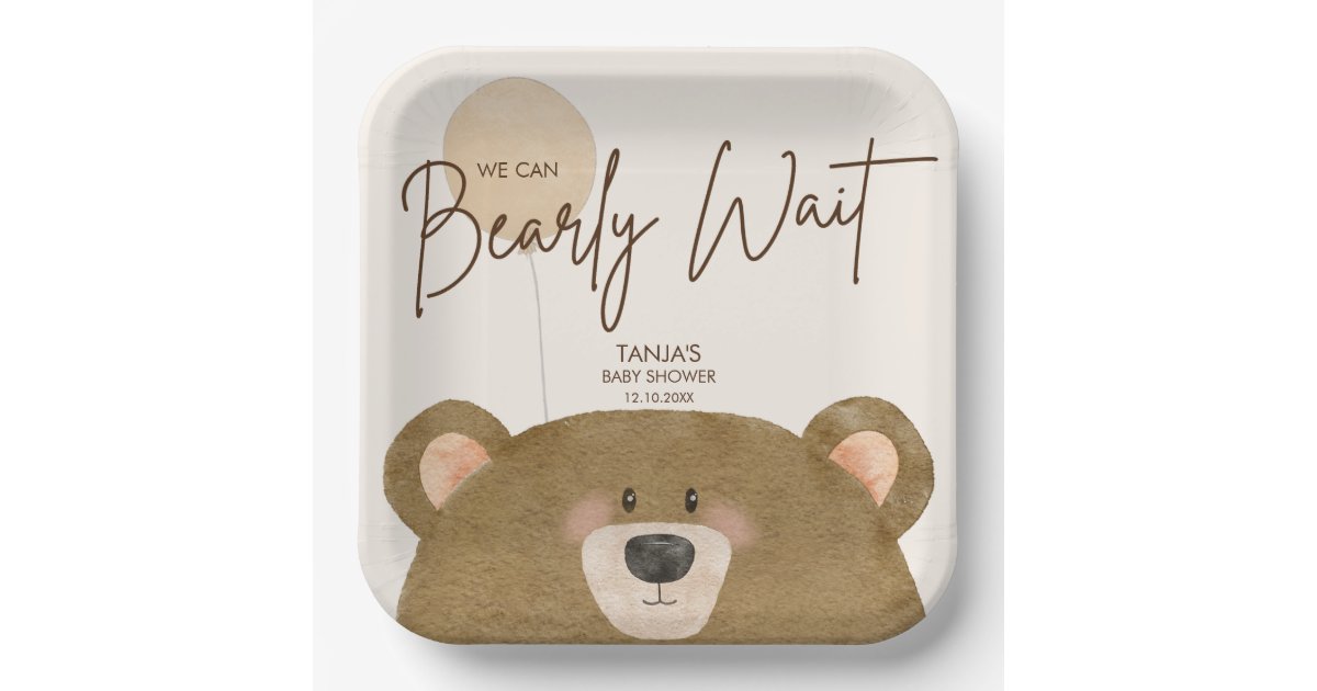 Cute Bear We Can Bearly Wait Gender Baby Shower Paper Plates | Zazzle