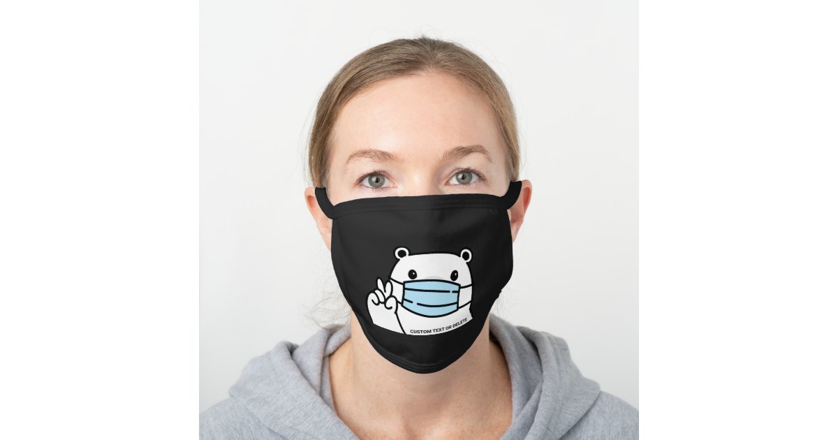 Cute Bear Wearing Face Mask Add Custom Text Black | Zazzle