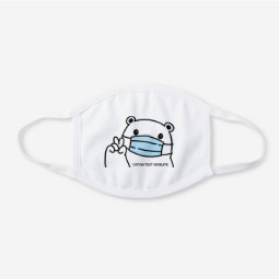 Cute Bear Wearing Face Mask Add Custom Text White | Zazzle