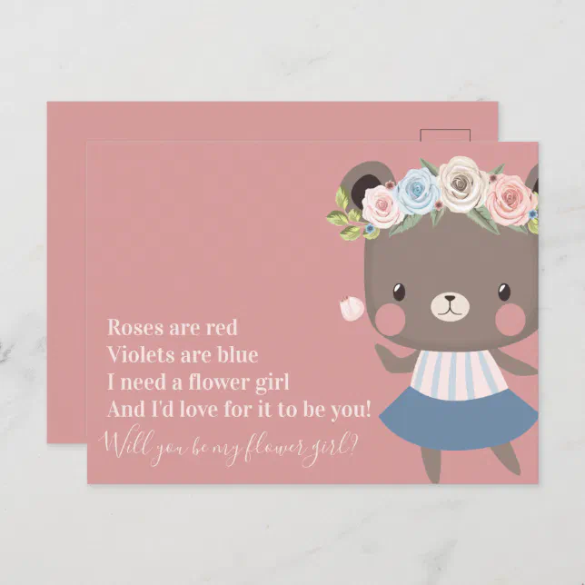 Cute Bear Wedding Flower Girl Proposal Announcement Postcard | Zazzle
