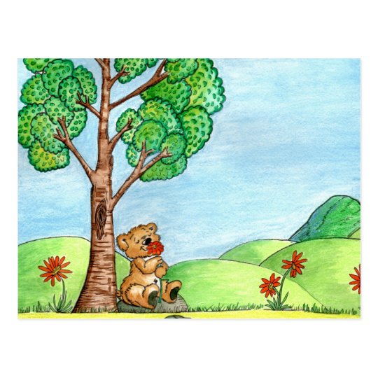 Cute Bear with Flowers Postcard | Zazzle.com