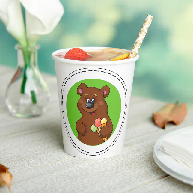 Cute Bear with Ice Cream Cone Fun Animal Paper Cups | Zazzle