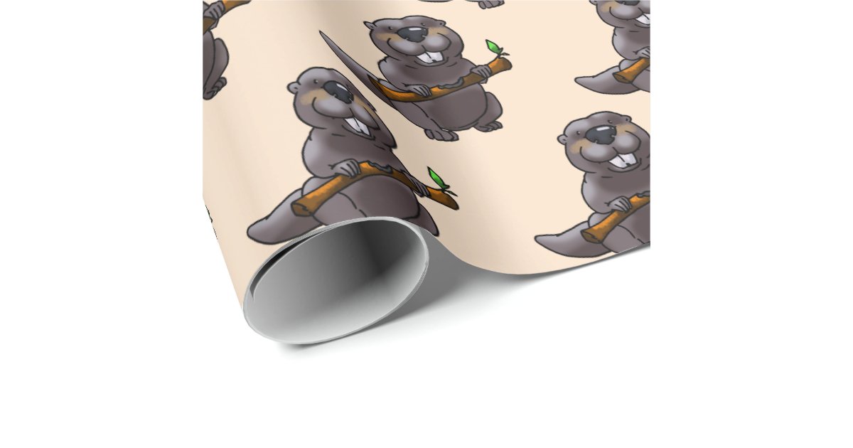cute beaver cartoon wrapping paper | Zazzle