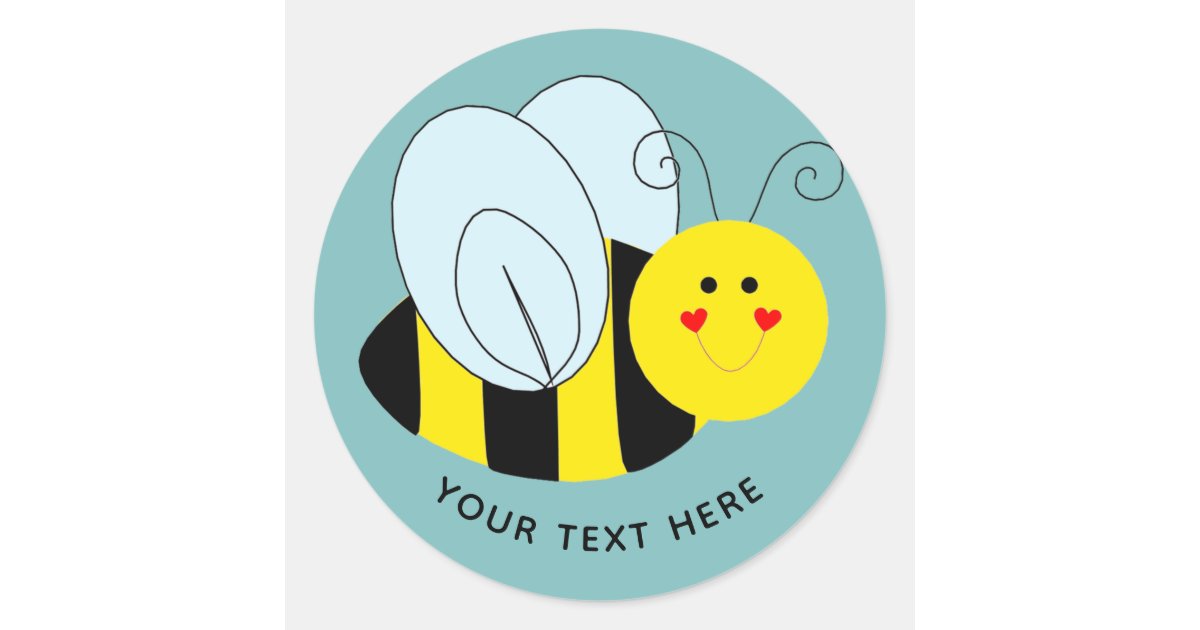 Cute Bee Add Text | Blue Classic Round Sticker | Zazzle