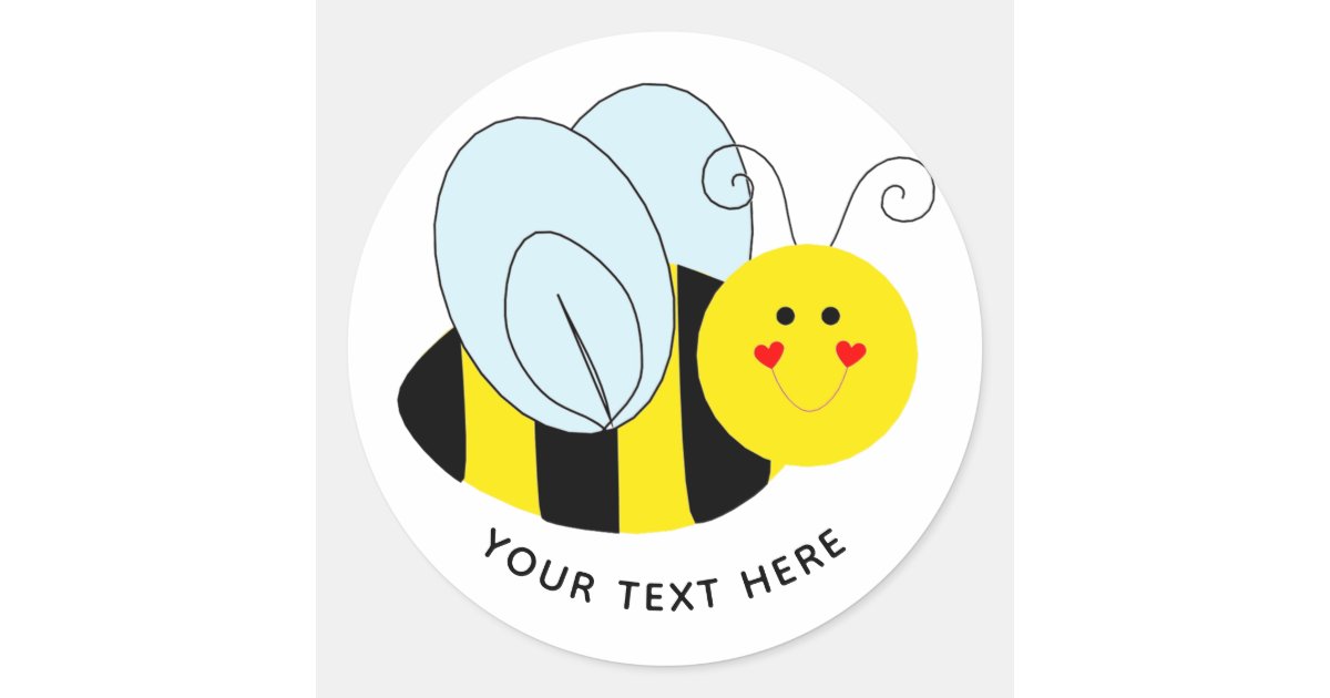 Cute Bee Add Text Classic Round Sticker | Zazzle