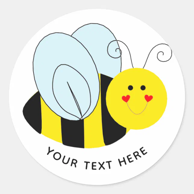 Cute Bee Add Text Classic Round Sticker | Zazzle