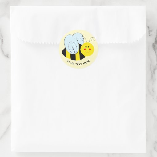 Cute Bee Add Text | Yellow Classic Round Sticker | Zazzle
