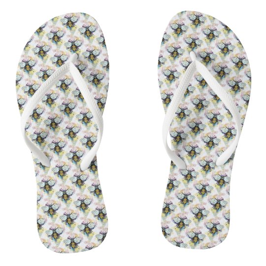 Cute Bee And Rainbow Wash Flip Flops | Zazzle.com