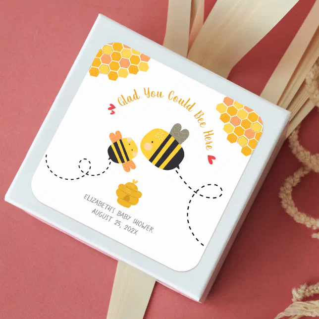 Cute Bee Baby Shower Thanks for Being Here Kawaii Square Sticker | Zazzle