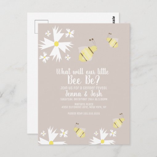 Cute Bee Daisy Floral Gender Reveal Postcard | Zazzle