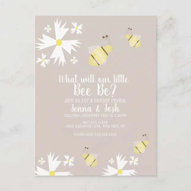 Cute Bee Daisy Floral Gender Reveal Postcard | Zazzle