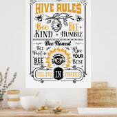 cute bee hive rules word art poster | Zazzle