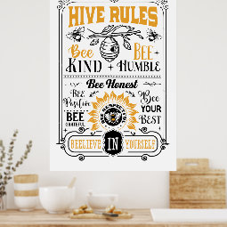 cute bee hive rules word art poster | Zazzle