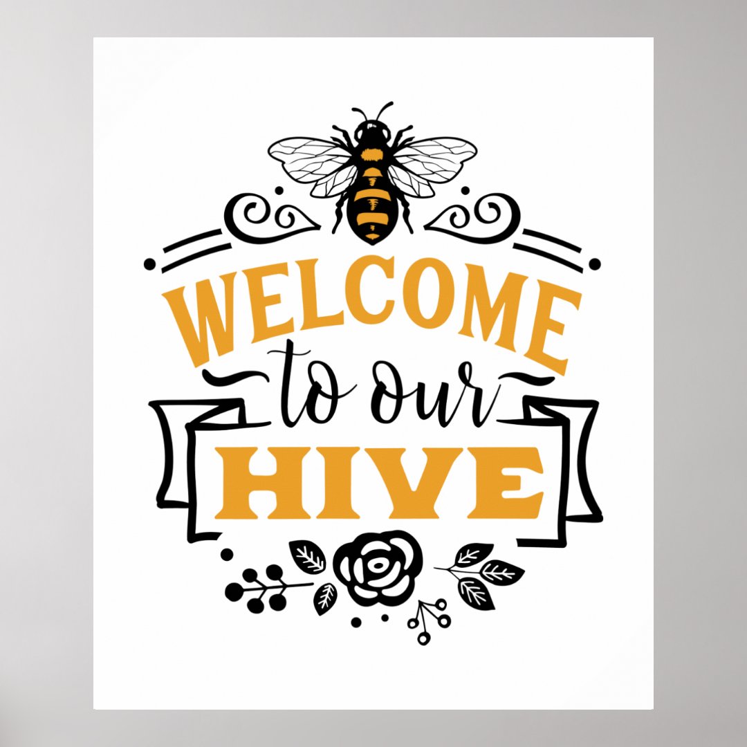 cute bee hive welcome word art poster | Zazzle