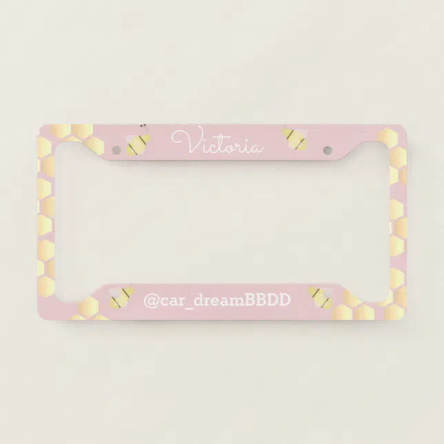 Cute Bee Honey Script Name Business Pink License Plate Frame | Zazzle