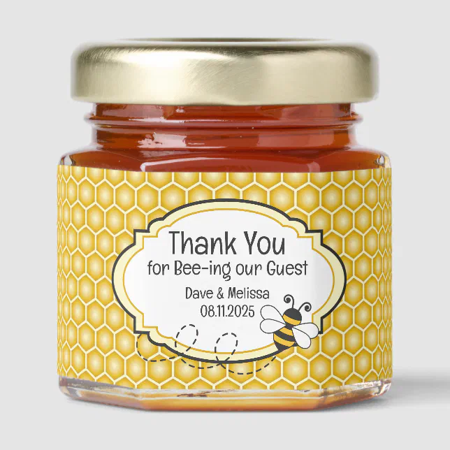 Cute Bee Honeycomb Personalized Wedding Honey Jar Favors | Zazzle