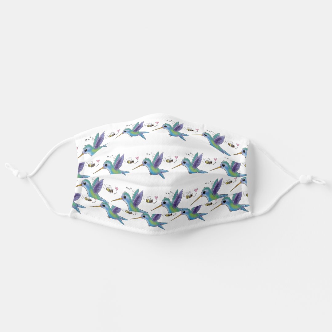 Cute bee hummingbird cartoon illustration adult cloth face mask | Zazzle