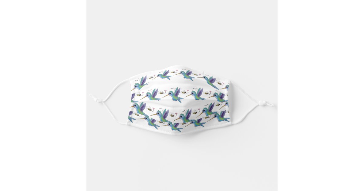 Cute bee hummingbird cartoon illustration adult cloth face mask | Zazzle