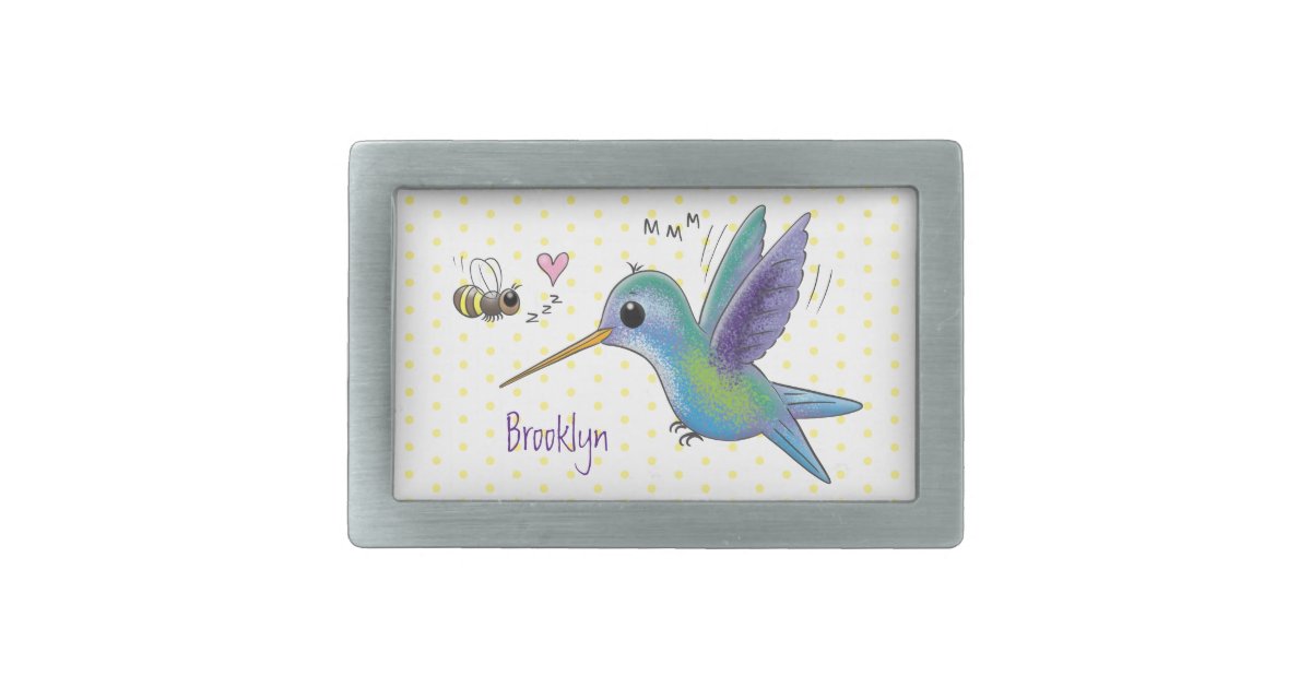 Cute bee hummingbird cartoon illustration belt buckle | Zazzle