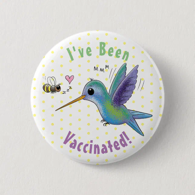 Cute bee hummingbird cartoon illustration button | Zazzle