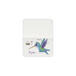 Cute bee hummingbird cartoon illustration card holder | Zazzle
