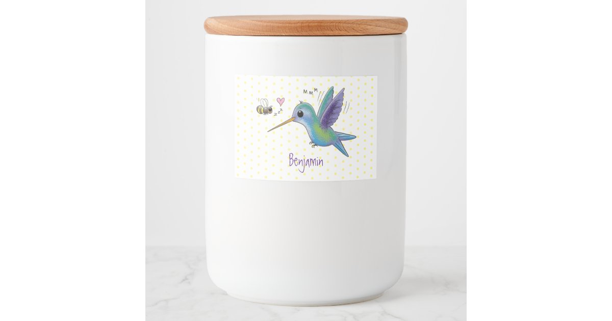 Cute bee hummingbird cartoon illustration food label | Zazzle