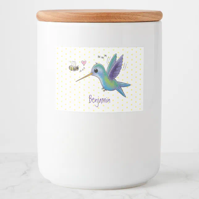 Cute bee hummingbird cartoon illustration food label | Zazzle